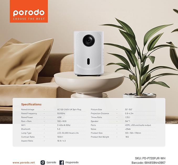 Porodo Wireless Mini HD Projector – rptech.qa