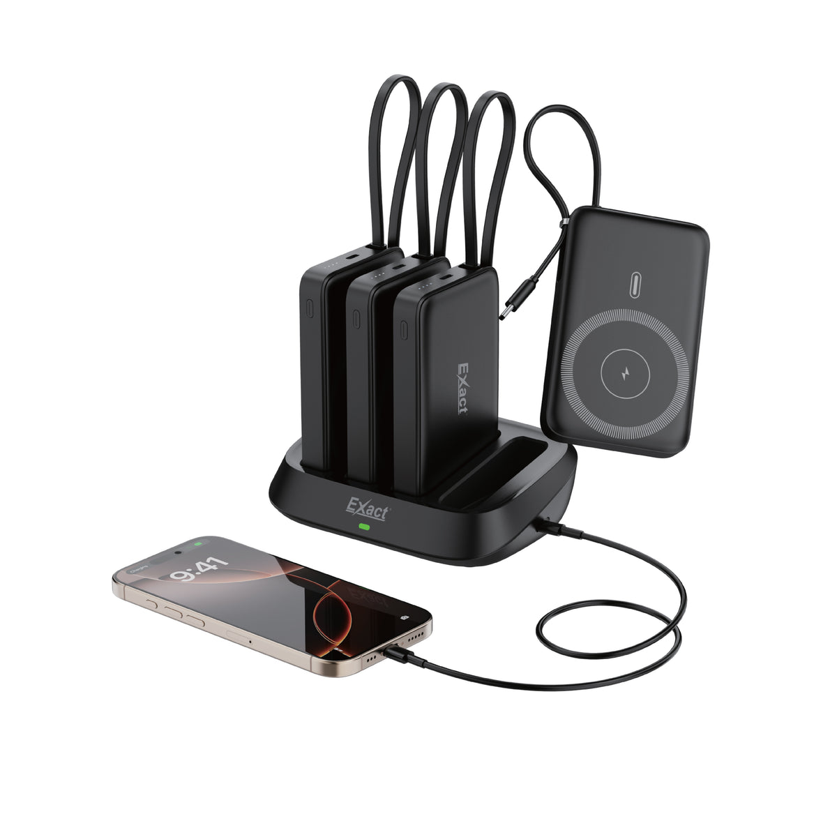 Power Bank Docking Station – 4-Slot Charging Base – rptech.qa